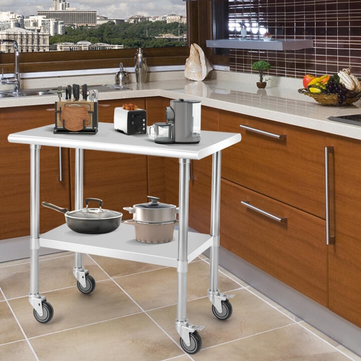 CostwayStainless Steel Table Cart with 4 Universal Wheels for Kitchen ...